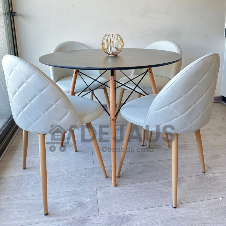 Mesa Eames MDF Negro con 4 Sillas Tokio Lino Wood - Dejaus