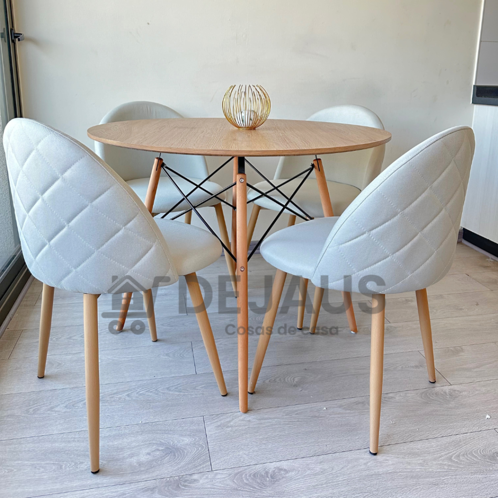 Mesa Eames MDF Wood con 4 Sillas Tokio Lino Wood - Dejaus