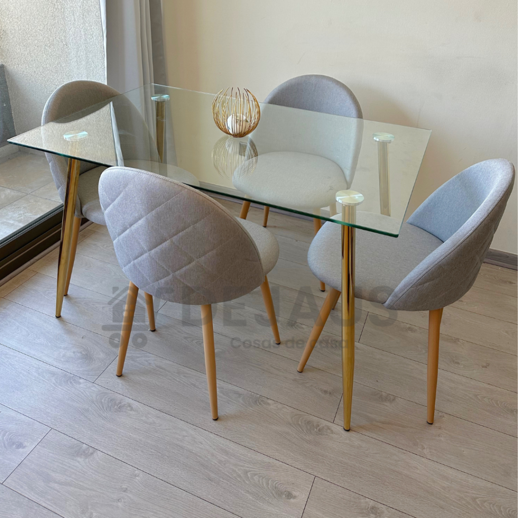 Mesa Nórdica Four Gold con 4 Silla Tokio Lino - Dejaus