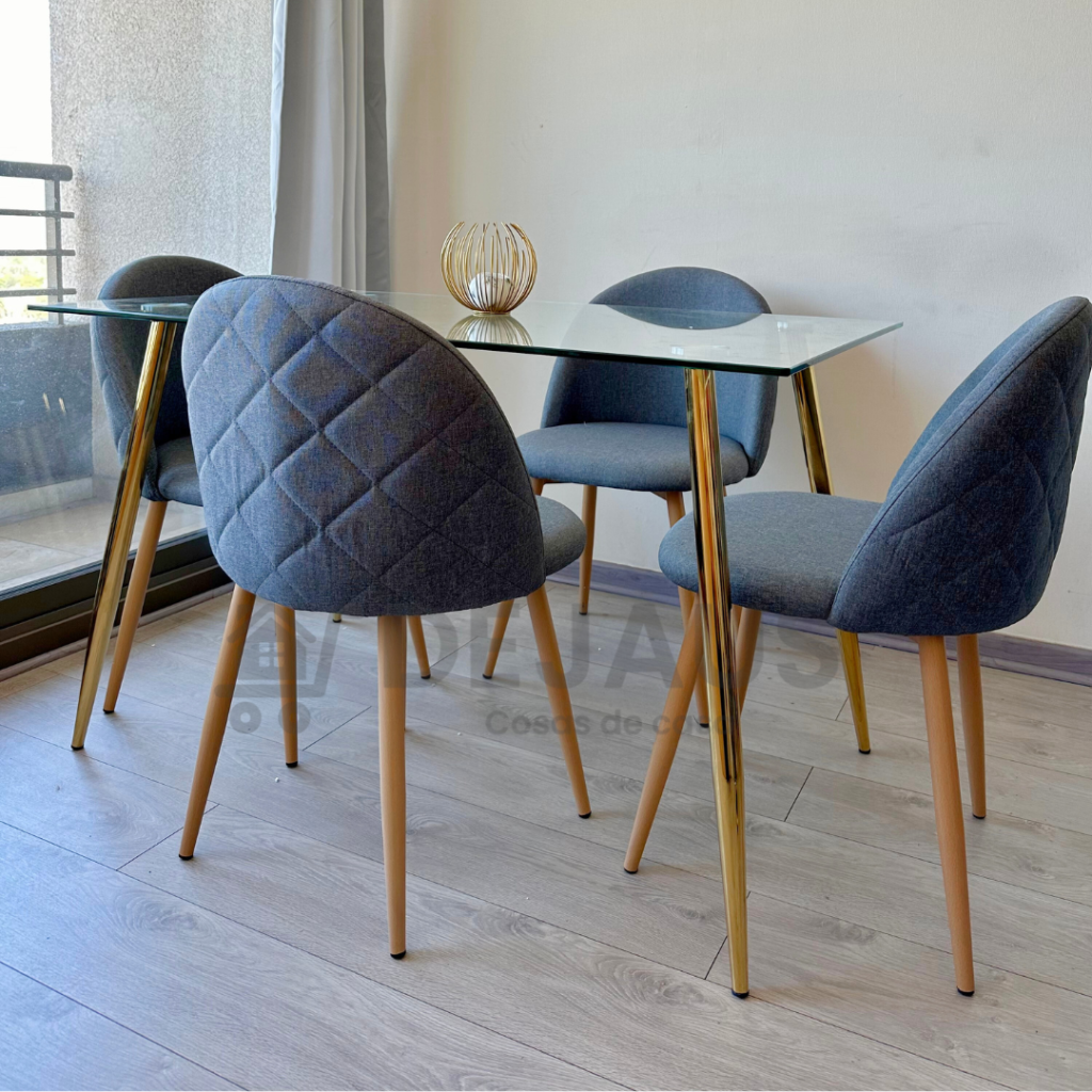 Mesa Nórdica Four Gold con 4 Silla Tokio Lino - Dejaus