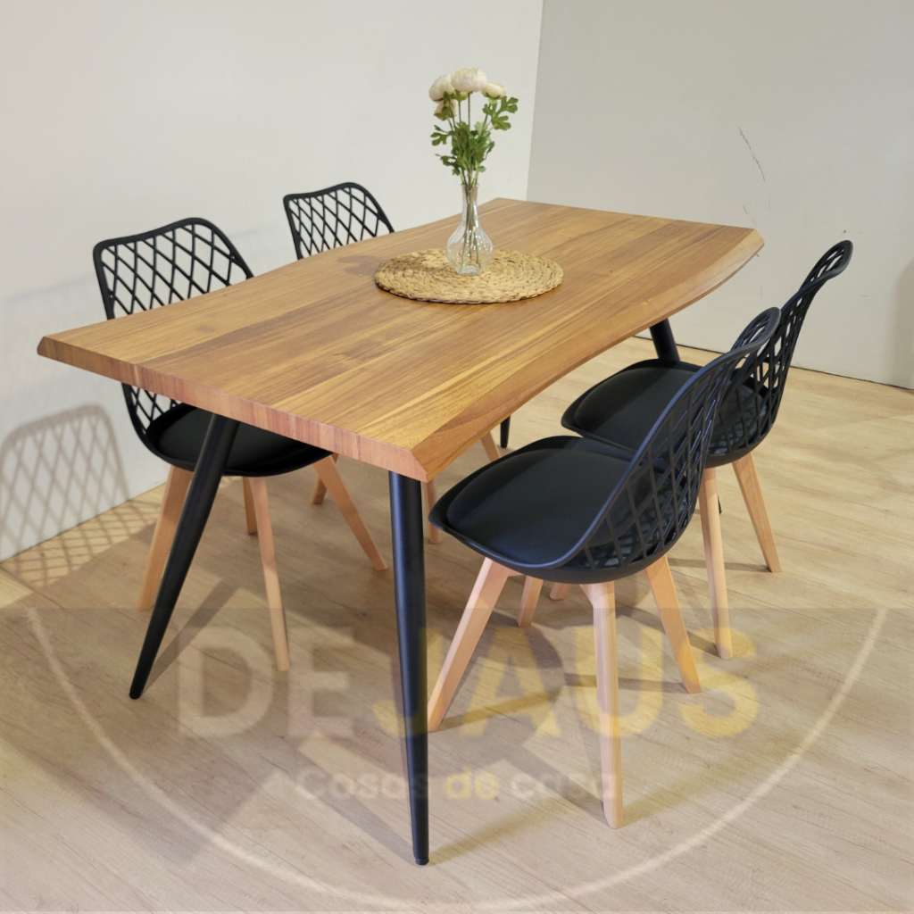Mesa rectangular Nordica con 4 Sillas Tulip Mesh - Dejaus