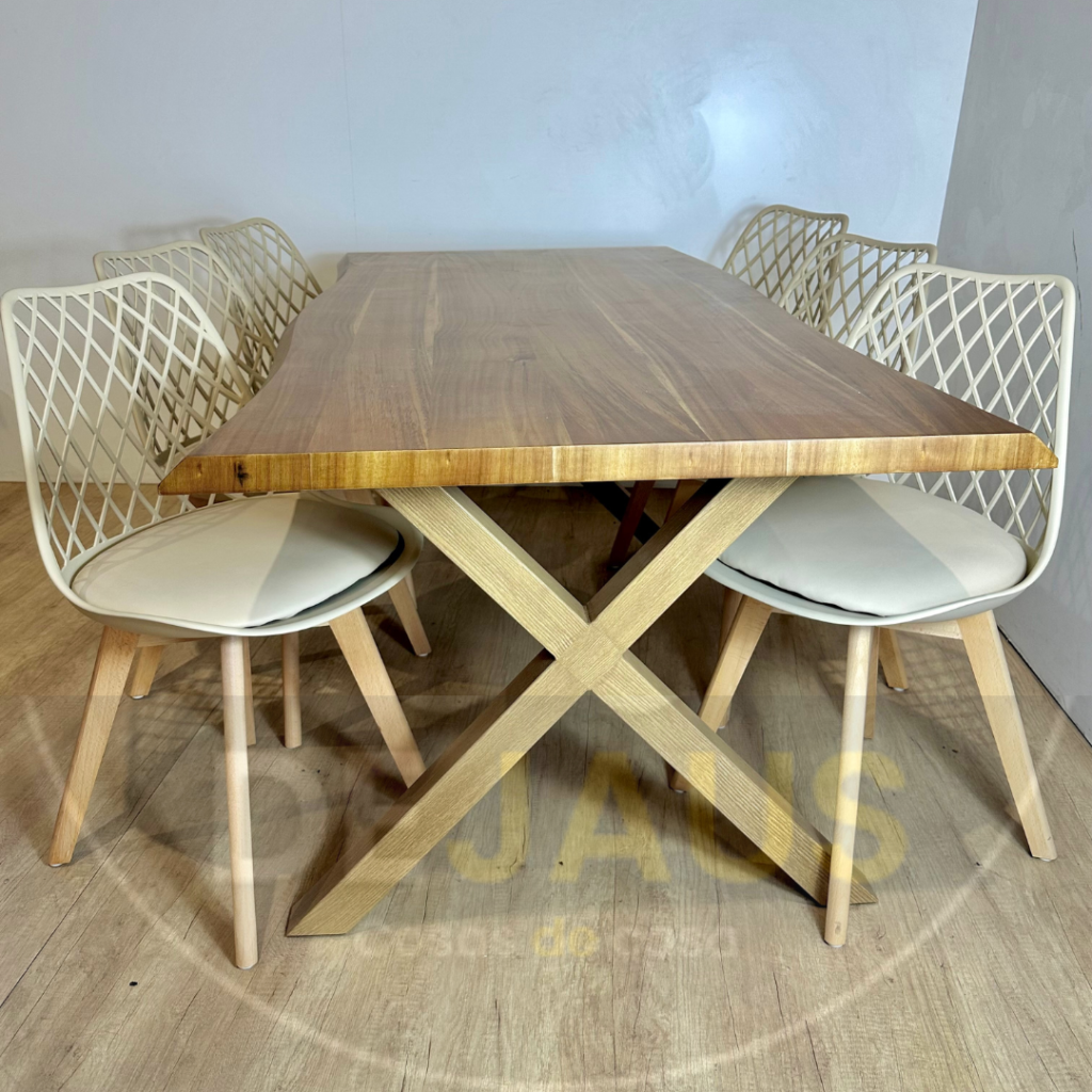 Mesa rectangular Nordica X Madera con 6 Sillas Tulip Mesh - Dejaus