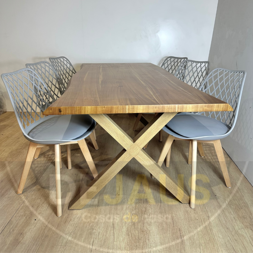 Mesa rectangular Nordica X Madera con 6 Sillas Tulip Mesh - Dejaus